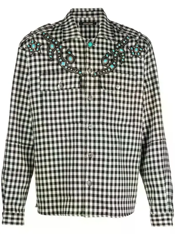 Roberto Cavalli Studded Gingham Wool-blend Shirt