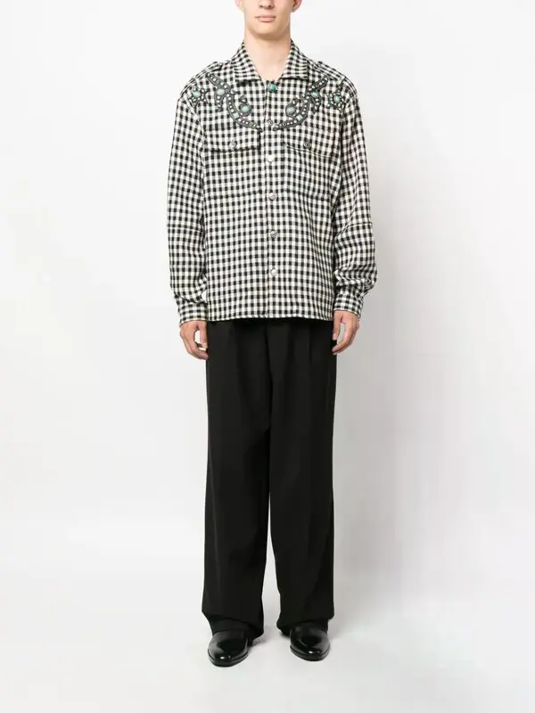 Roberto Cavalli Studded Gingham Wool-blend Shirt