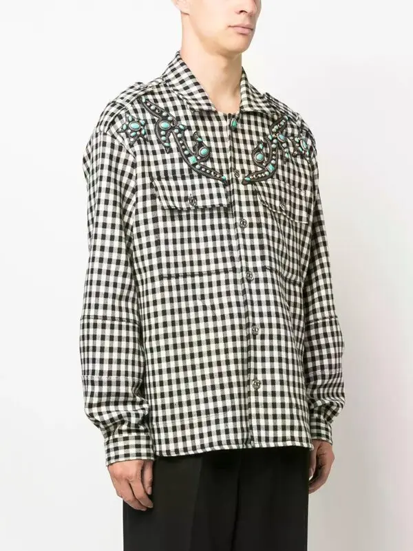 Roberto Cavalli Studded Gingham Wool-blend Shirt