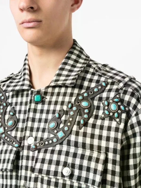 Roberto Cavalli Studded Gingham Wool-blend Shirt