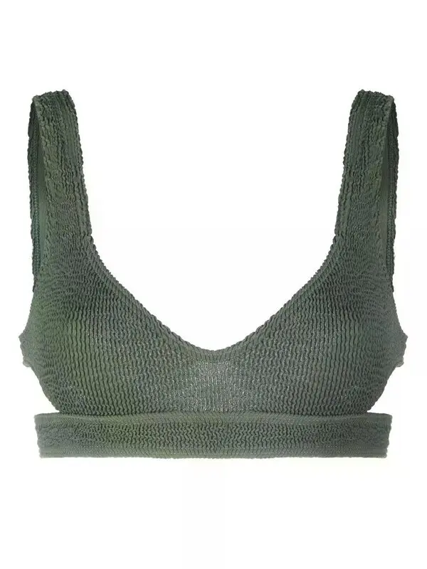 Bond Eye Cut-out Seersucker Bikini Top - Green