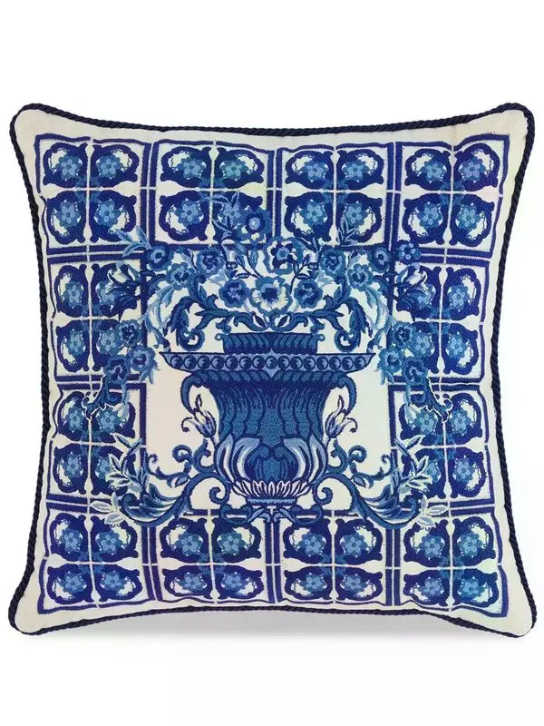 Dolce & Gabbana Embroidered Majolica-print Cushion - Blue