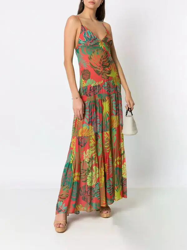 AMIR SLAMA Palm Leaf Print Maxi Dress