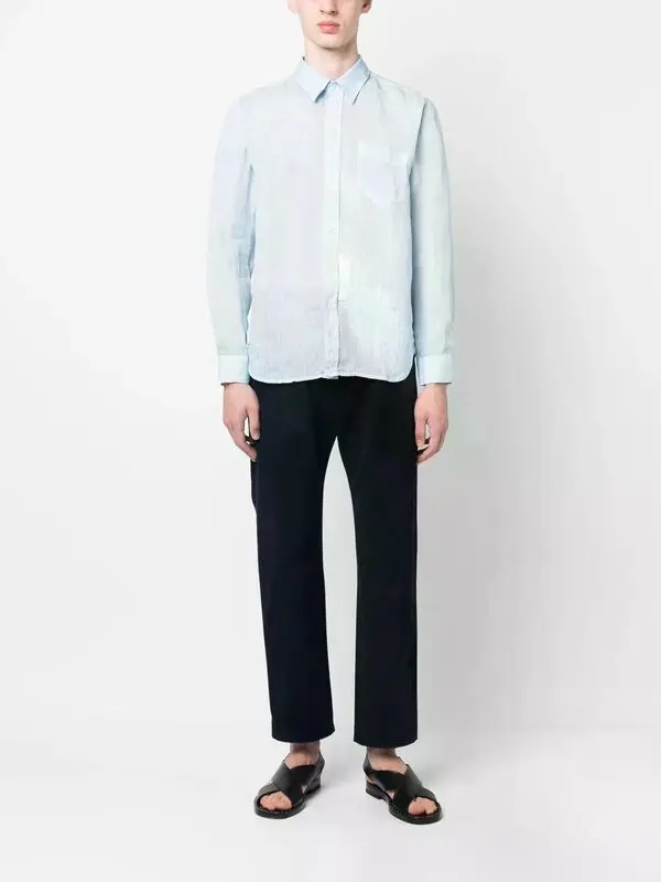 120% Lino Button-up Linen Shirt - Blue