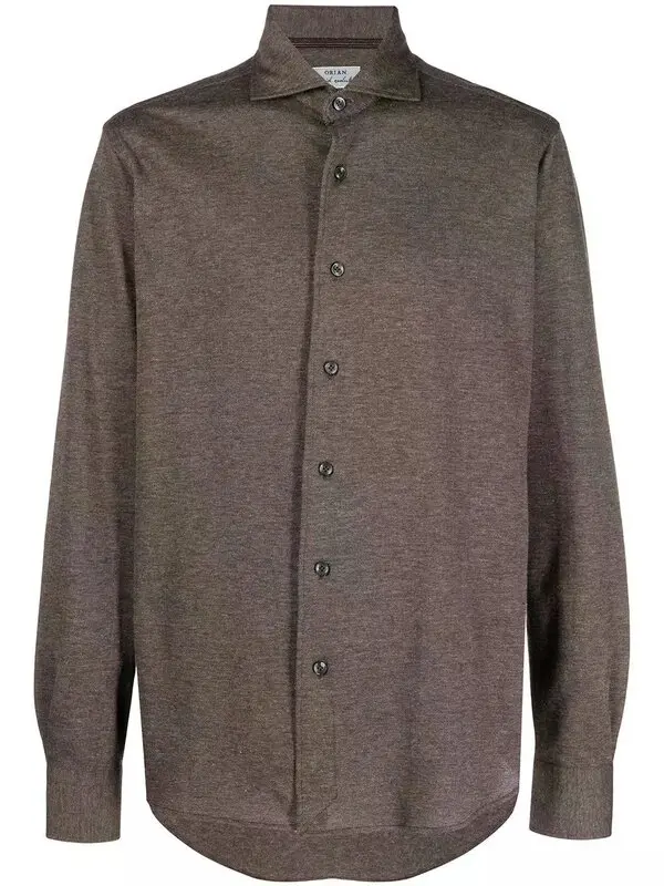 ORIAN Spread Collar Piqué Shirt - Brown