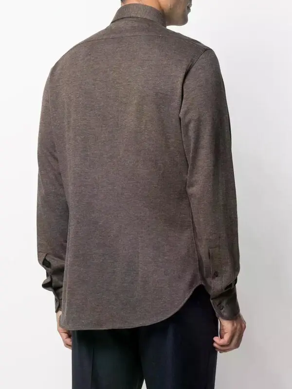 ORIAN Spread Collar Piqué Shirt - Brown