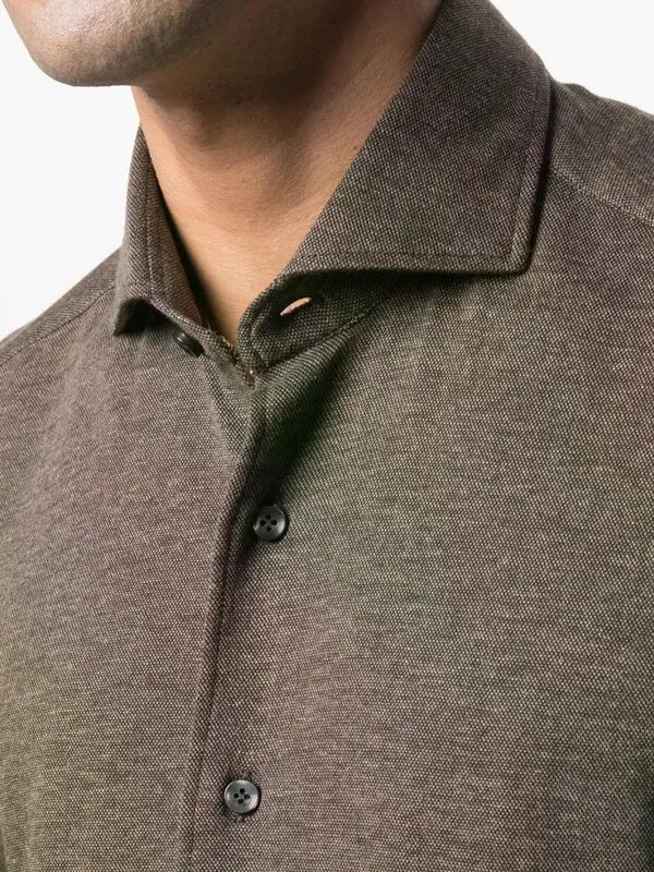 ORIAN Spread Collar Piqué Shirt - Brown