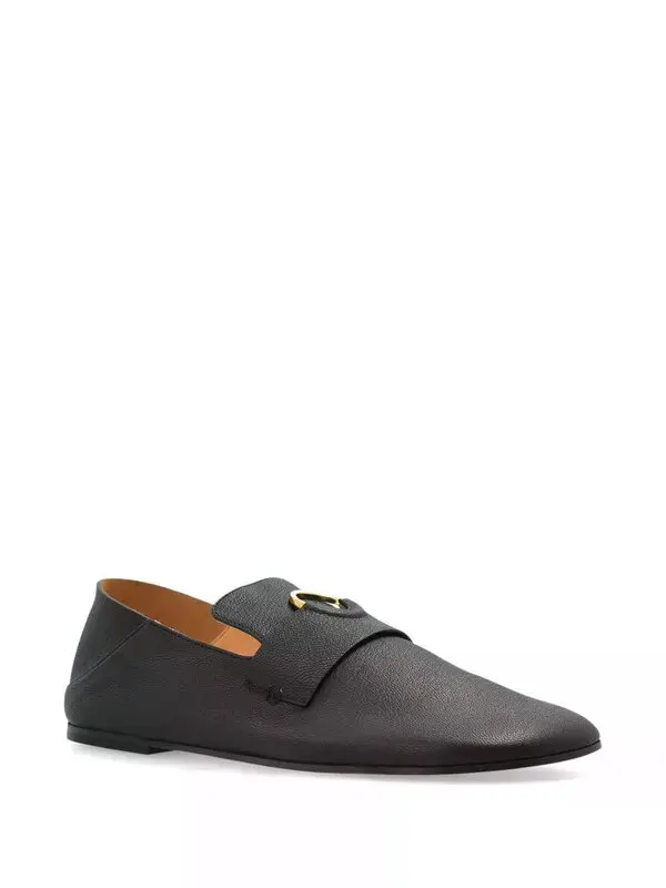 ODISSI Leather Slippers With Ring Hardware Detailing - Black