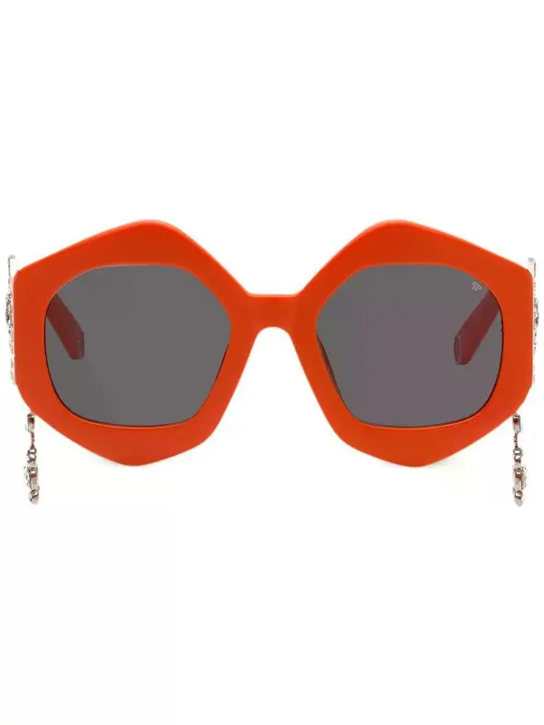 Philipp Plein Skull-charm Hexagon-frame Sunglasses - Orange