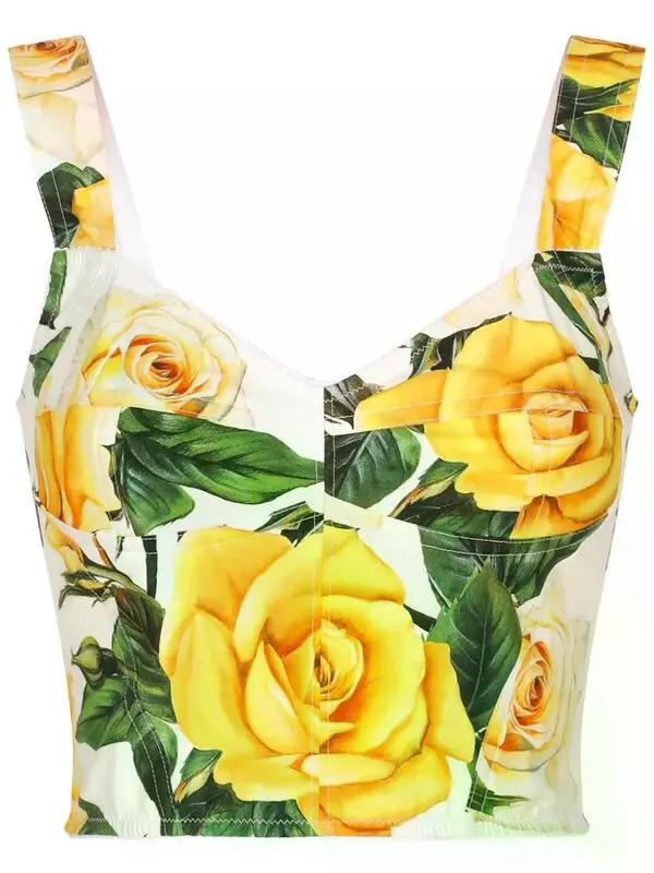 Dolce & Gabbana Rose-print Corset Top - White