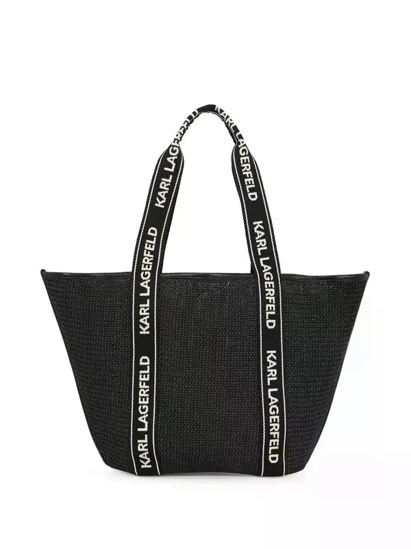 Karl Lagerfeld Signature Raffia Beach Tote Bag - Black