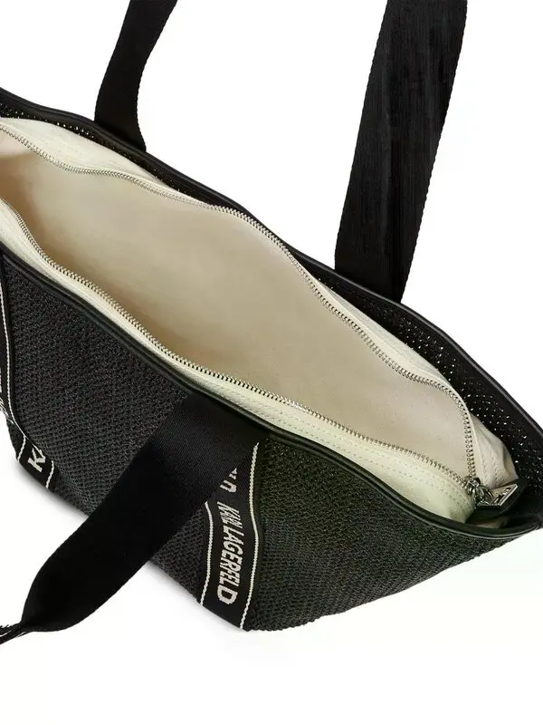 Karl Lagerfeld Signature Raffia Beach Tote Bag - Black