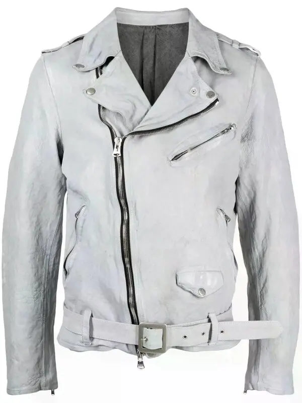 Yohji Yamamoto Belted Leather Biker Jacket - Grey