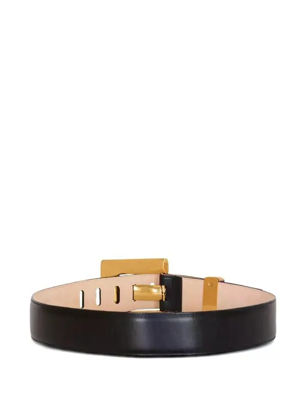 Balmain Calfskin Leather Belt With Engraved Logo Buckle - Black