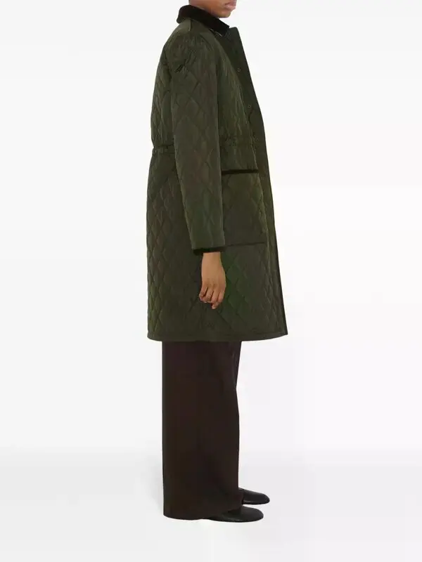 Burberry Quilted Car Coat With Corduroy Collar - Green