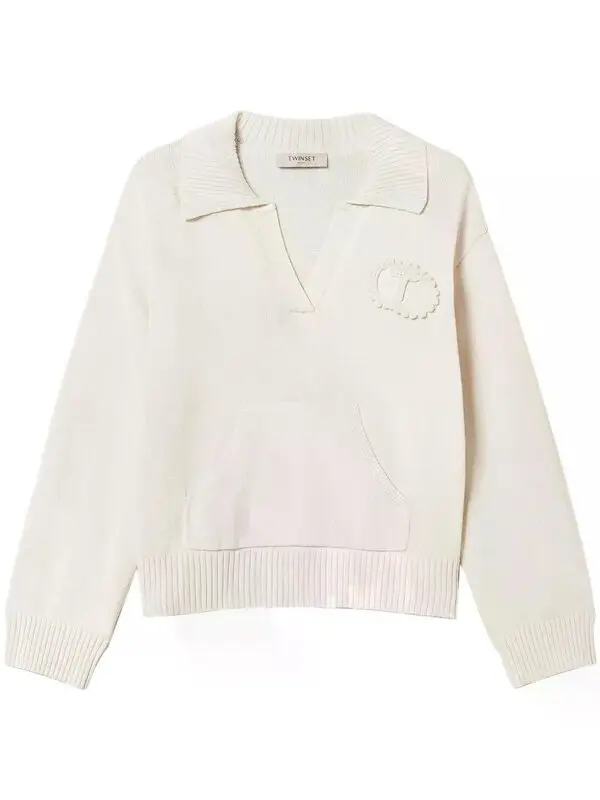 TWINSET Crochet-patch Polo Sweater