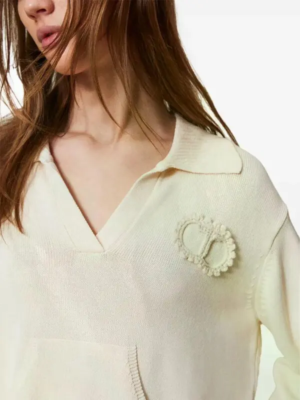 TWINSET Crochet-patch Polo Sweater