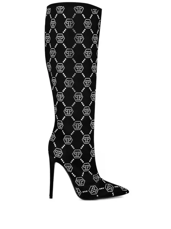 Philipp Plein Embellished Satin High Heel Boots
