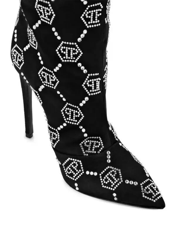 Philipp Plein Embellished Satin High Heel Boots