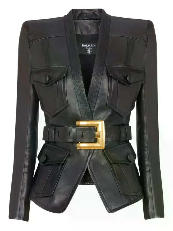 Balmain Belted Leather Jacket
