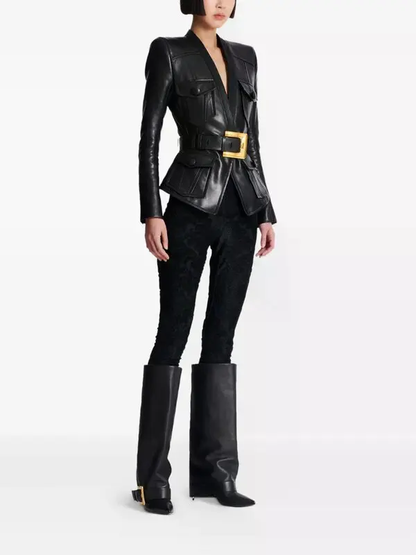 Balmain Belted Leather Jacket