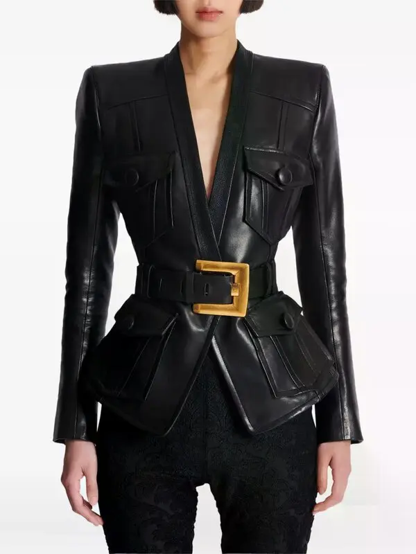 Balmain Belted Leather Jacket