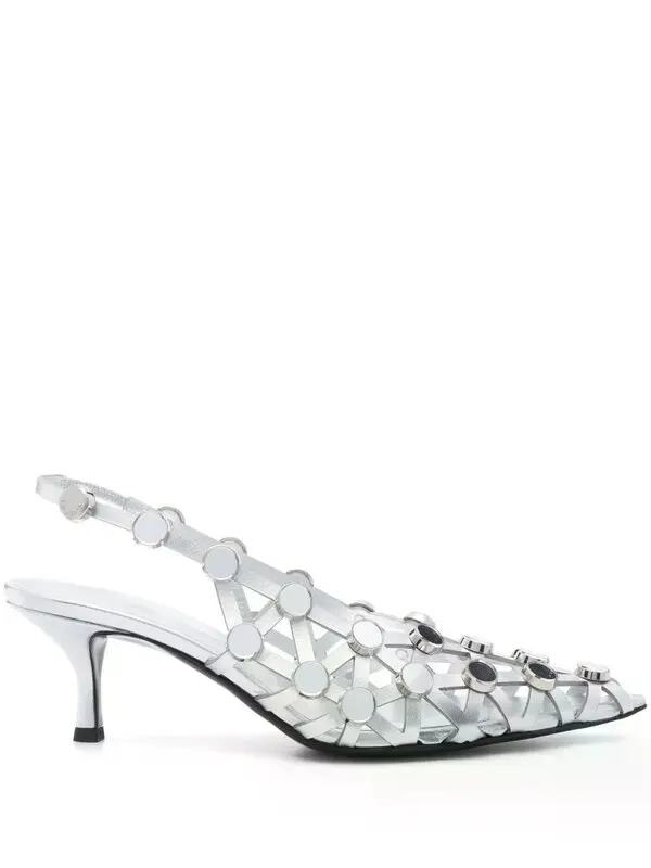 Attico Grid Slingback Pumps - Silver