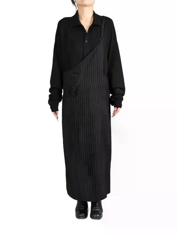 Y’s Pinstripe Asymmetric Dress - Black
