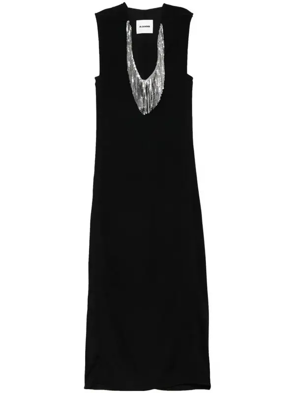 JIL SANDER Fringed-mesh Maxi Dress - Black