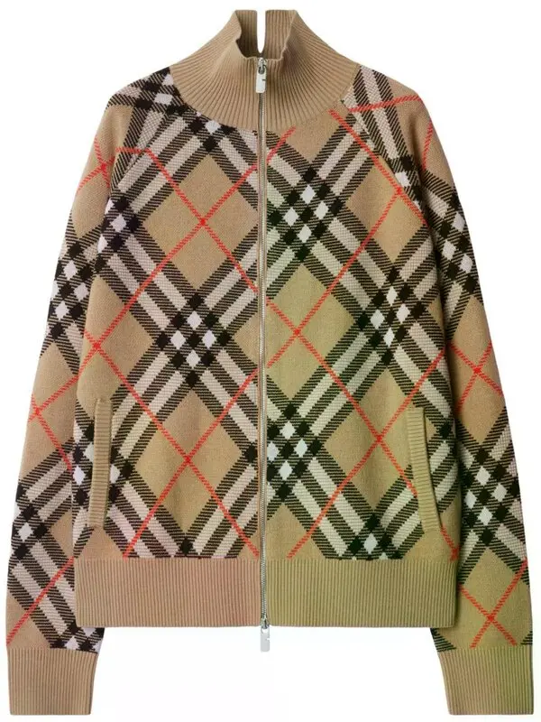 Burberry Check Zip-up Cardigan - Neutrals