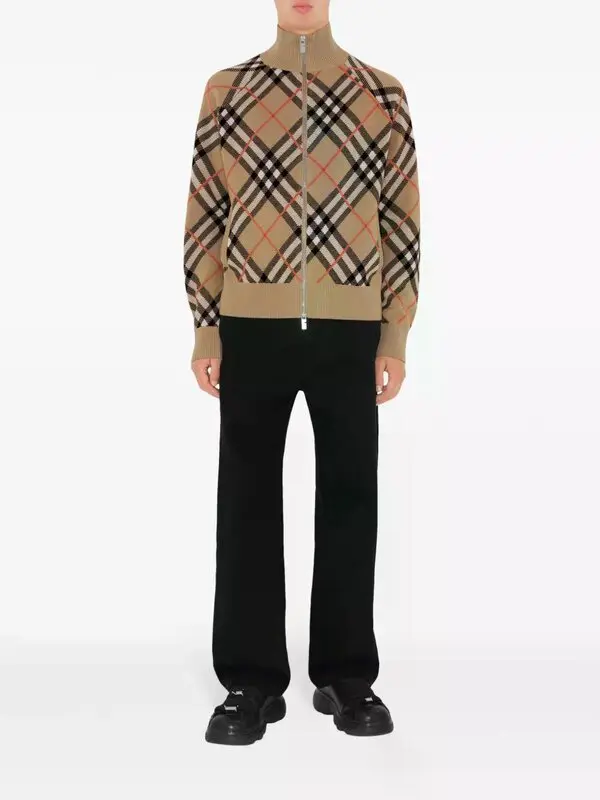 Burberry Vintage Check Wool Mohair Blend Zip-up Cardigan - Neutrals