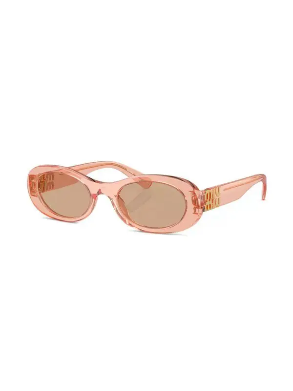 Miu Miu Logo-lettering Oval-frame Sunglasses - Pink
