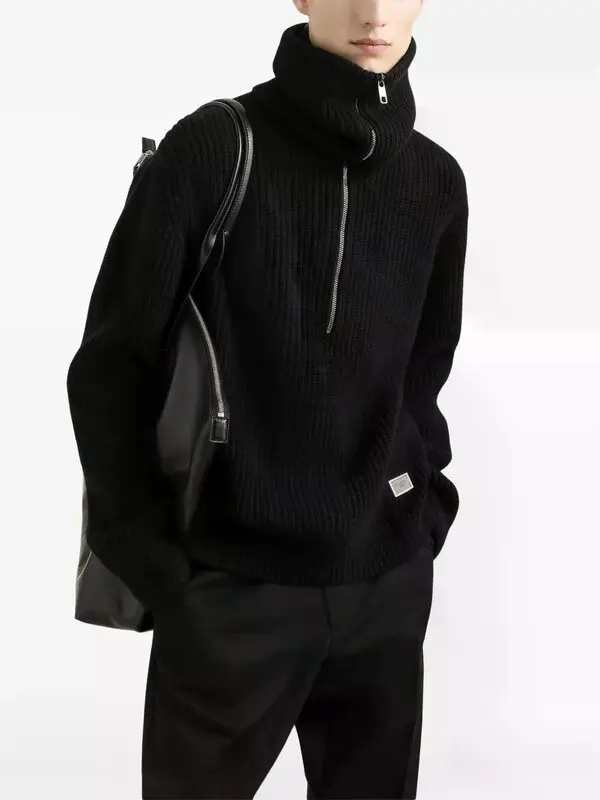 Dolce & Gabbana Half Zip Ribbed Knit Sweater