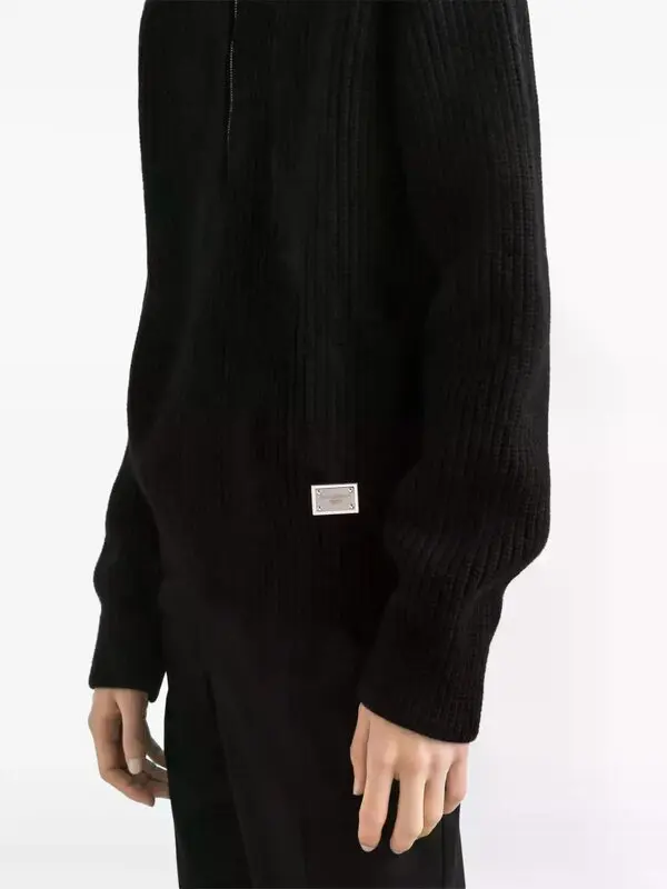 Dolce & Gabbana Half Zip Ribbed Knit Sweater