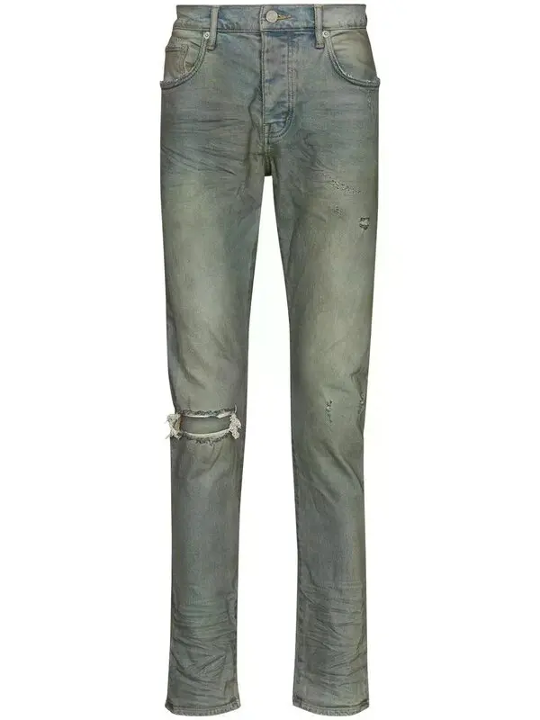 PURPLE BRAND Distressed Mid-rise Straight Leg Jeans
