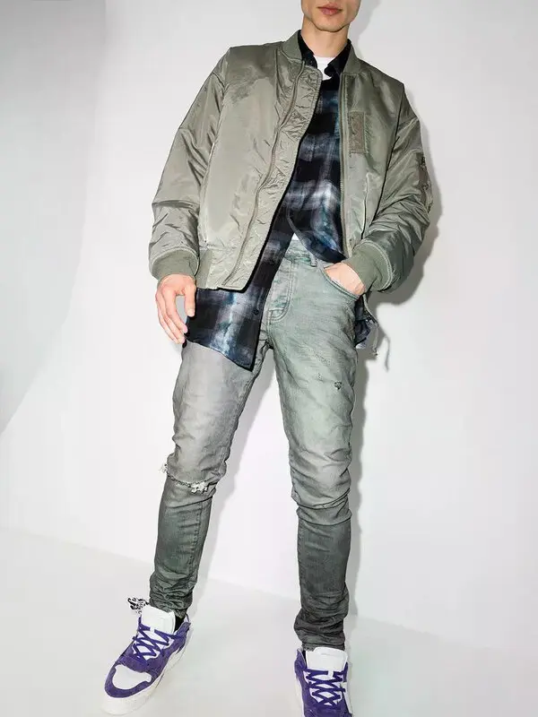 PURPLE BRAND Distressed Mid-rise Straight Leg Jeans