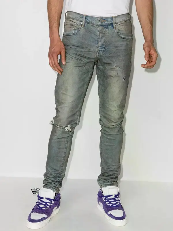 PURPLE BRAND Distressed Mid-rise Straight Leg Jeans