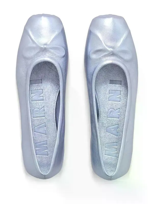 Marni Metallic Ballerina Shoes With Bow Detailing - Blue