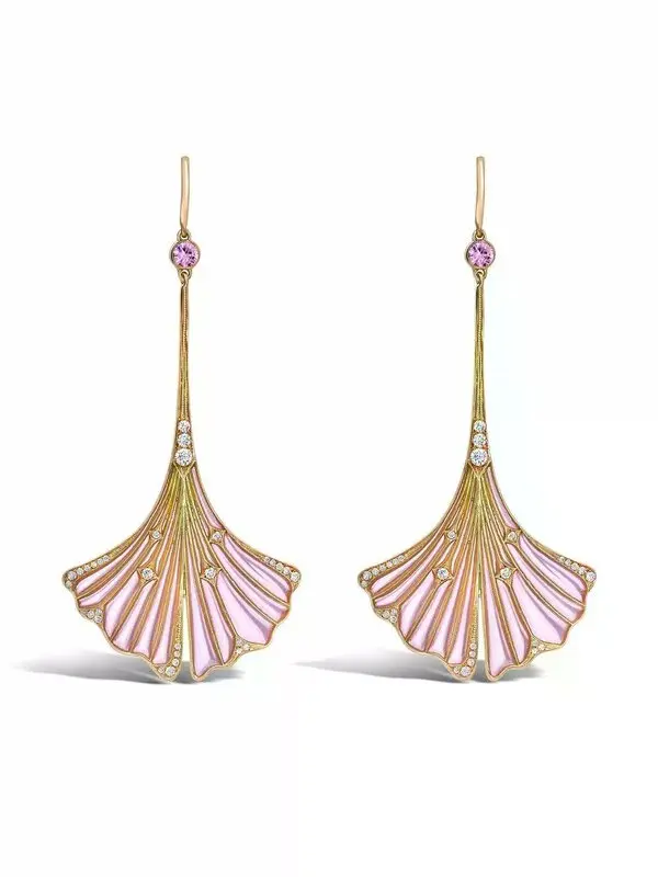 PRAGNELL 18kt Yellow Wildflower Ginkgo Tsavorite And Diamond Earrings - Gold