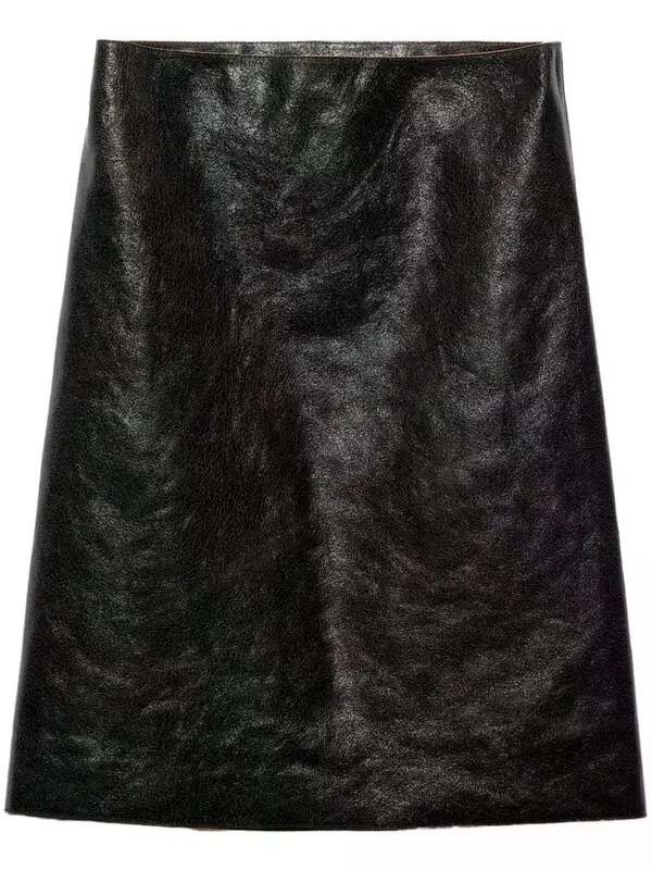 Prada Cracked-effect Leather Midi Skirt - Black