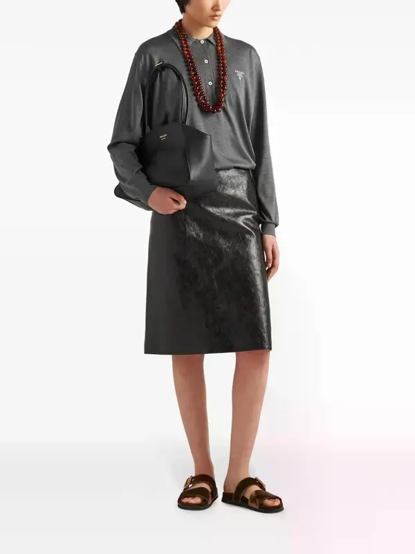 Prada Cracked-effect Leather Midi Skirt