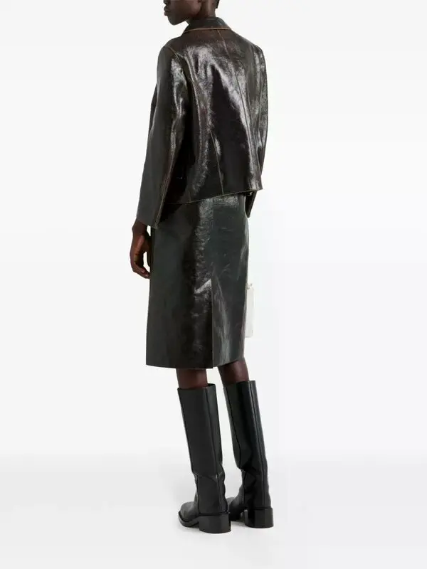 Prada Cracked-effect Leather Midi Skirt