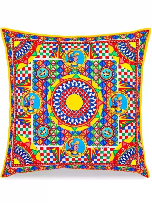 Dolce & Gabbana Medium Carretto-print Canvas Cushion - Red