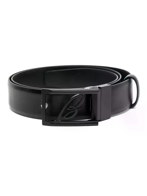 Brioni Leather Belt With Logo Buckle - Black