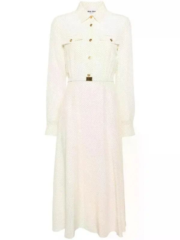 Miu Miu Micro-dot Crepe Midi Dress