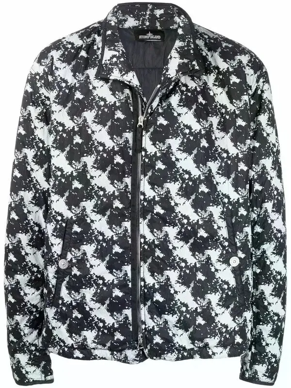 Stone Island Graphic Print Bomber Jacket - Black