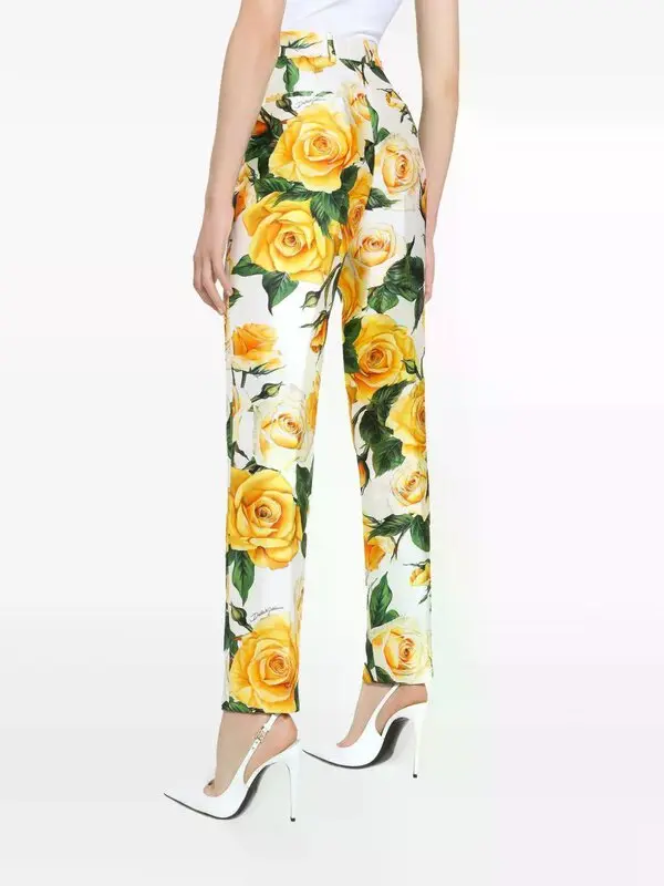 Dolce & Gabbana Rose Print High-waisted Trousers