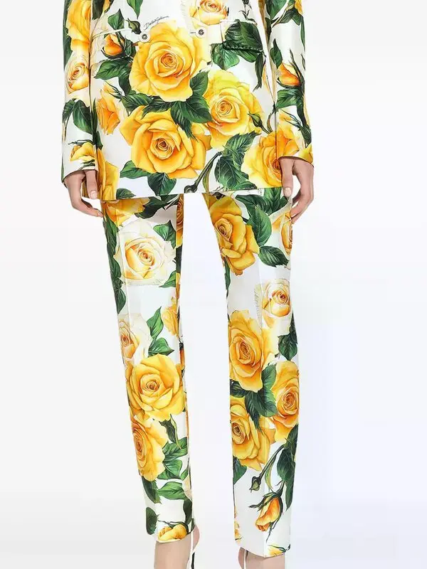 Dolce & Gabbana Rose Print High-waisted Trousers