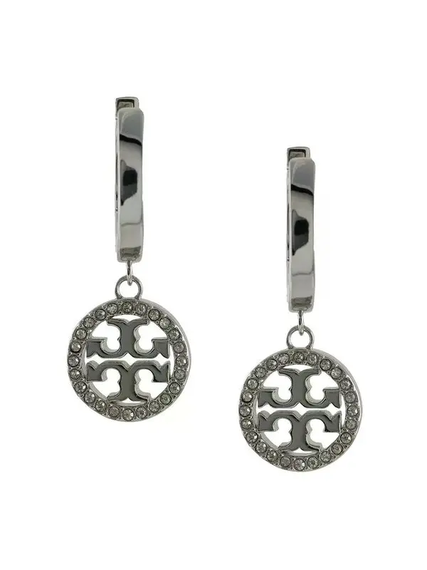 Tory Burch Miller Hoop Earrings With Pavé Crystal - Silver