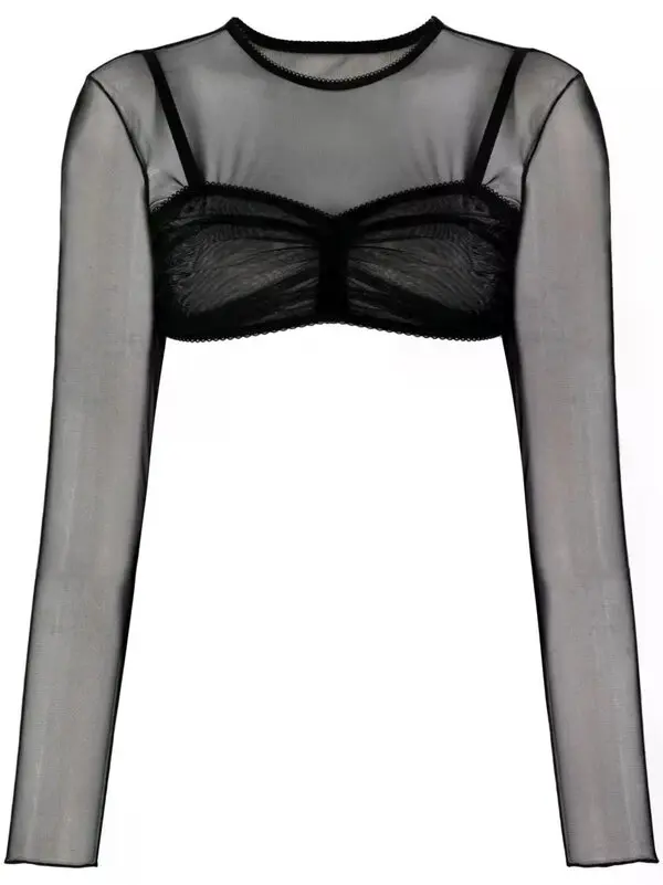 IOANA CIOLACU Semi-sheer Cropped Top - Black